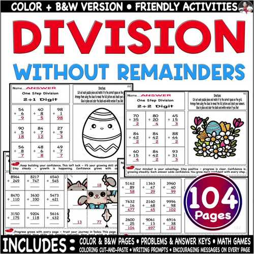 Division Without Remainders Practice Worksheets for 4th 5th 6th Grade Math