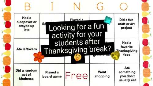 Find Someone Thanksgiving Break Reflection Bingo Classroom Community ...
