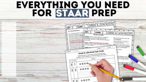 STAAR Greek & Latin Roots Task Cards 6th 7th 8th Grade Passages & Questions