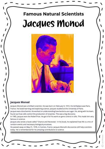 Scientist Jacques Monod - Fact Sheet, Quiz + Interactive PDF + H5P