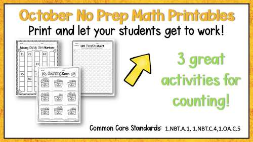 October First Grade No Prep Math Worksheet Packet by Fiddleheads