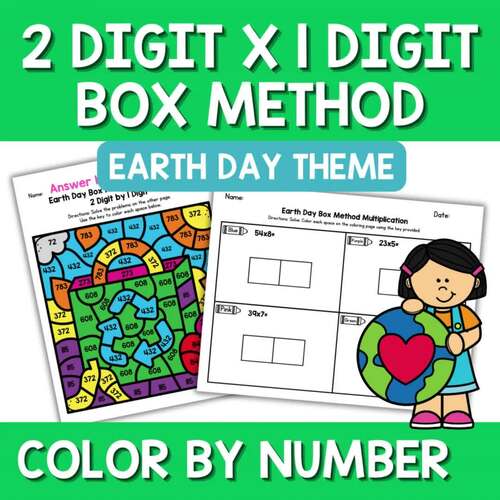 Earth Day Area Model 2 Digit by 1 Digit Multiplication Box Method