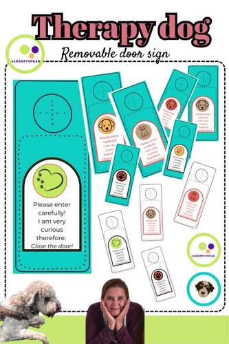 Therapy dog | Removable door sign | school dog by Lernfitness | TPT