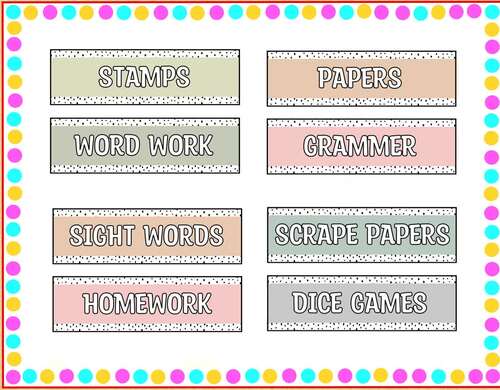 Printable Boho Neutral Spotty 10 Drawer Cart labels, Rolling Cart Labels