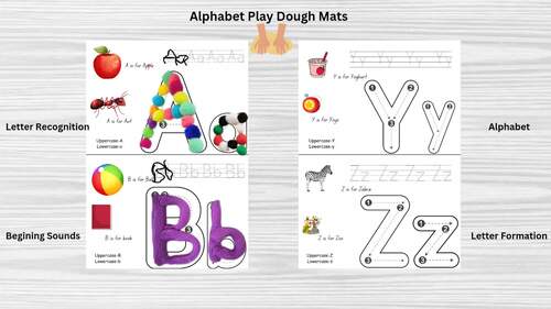 alphabet play dough mats, play doh mat, task cards printable, trace ...