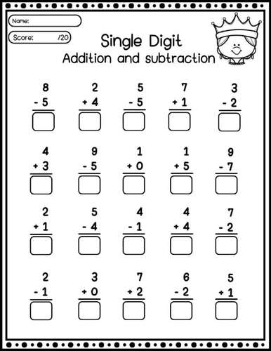 Single Digit Addition And Subtraction Worksheet to 20 | TPT