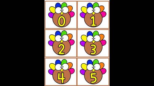 Thanksgiving Turkey Number Cards (0 - 20) Matching, Math Center | TPT