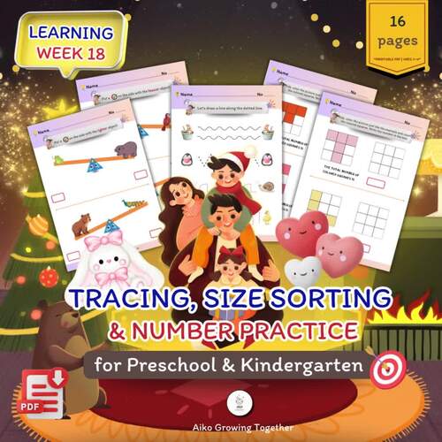 Preschool Learning Worksheets Week 18 Tracing Size Sorting Counting ...