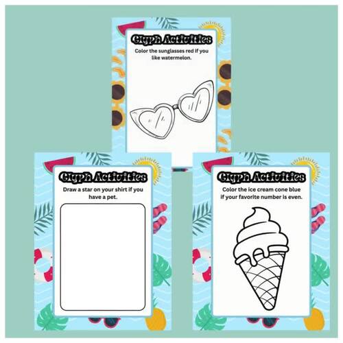 Summer Math Worksheets Glyphs Data Graphs Engaging Review for Grades 1 2