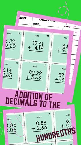 ADDING DECIMALS TO THE HUNDREDTHS TASK CARDS by Blink's School Hub