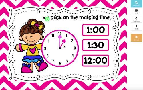 Telling Time | Hour and Half Hour | Valentine's Day (BOOM CARDS)
