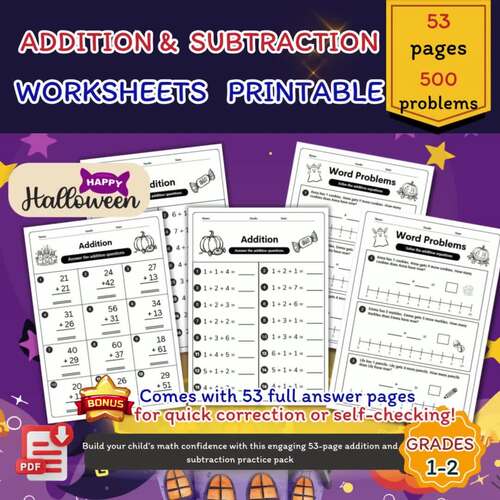 Halloween Math Bundle 500+ Addition & Subtraction Problems No Prep ...