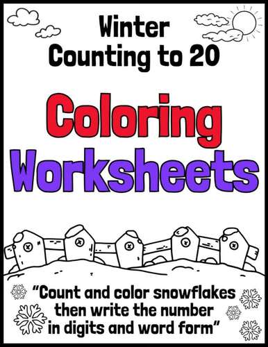 Winter Numbers to 20 Snowflakes Counting, Coloring and Writing Worksheets