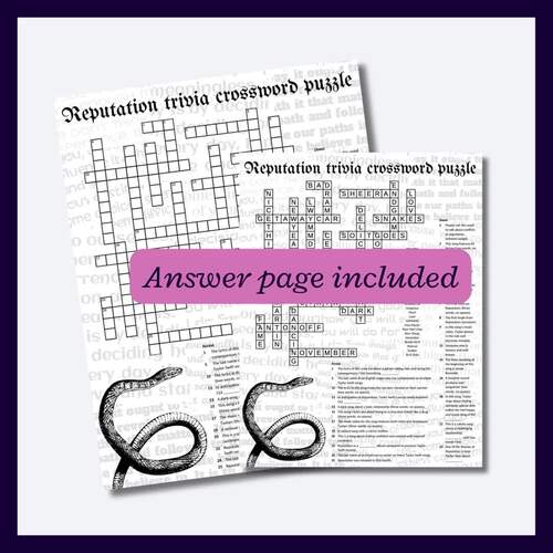 Reputation themed crossword puzzle! This Taylor Swift puzzle is perfect ...