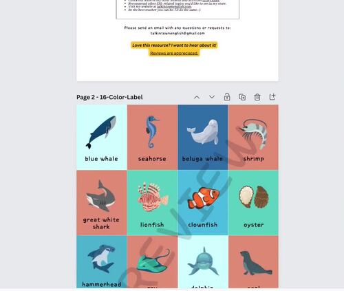 Sea Animals Vocabulary Cards Marine Biology Flashcard Games and ...