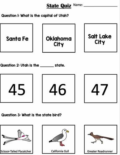 Utah Quiz and Pre/Post Assessment 50 States, Special Education | TPT