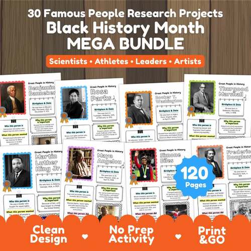 Black History Month MEGA BUNDLE | 31 Biography Research Projects by ...