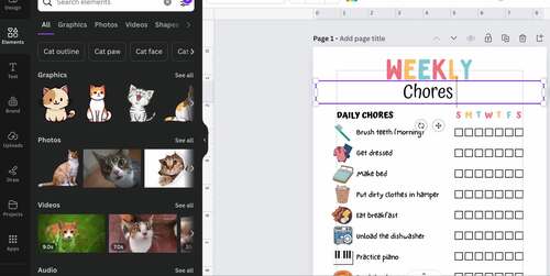Chore Chart For Kids Printable & Editable Canva Templates | Summer ...
