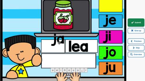 Letra J Silabas con ja je ji jo ju Boom cards Audio incluido | TPT