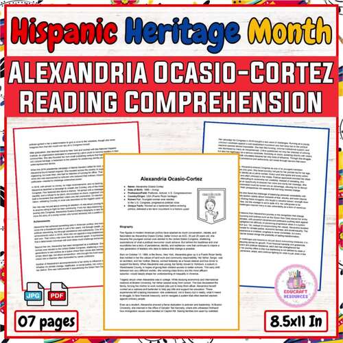 Alexandria Ocasio-Cortez Hispanic Heritage Month Reading Comprehension ...