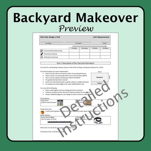 Backyard Makeover Math Rich Task, Measurement and Scale | Project Based ...