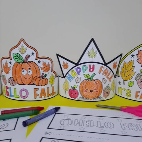 First Day of Fall Crown Hat Craft, Fall Coloring Pages Kindergarten ...