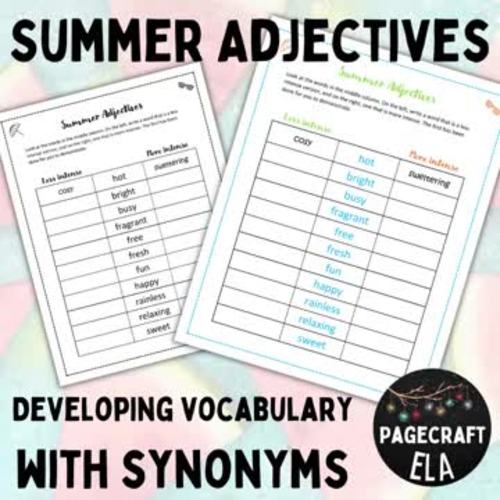 EDITABLE | Summer Adjectives | Widen Vocabulary with Synonyms by ...