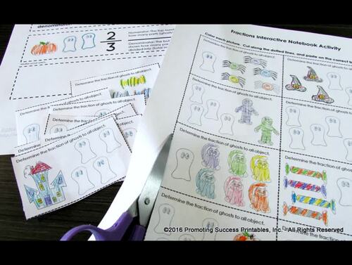 Halloween Math Fractions Grade 3 Kids Crafts Busy Work Color Cut and ...