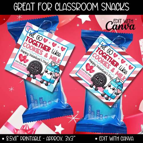 Valentine's Day Oreo Cookie Card, Valentine Class Treat Tags, Gift from ...