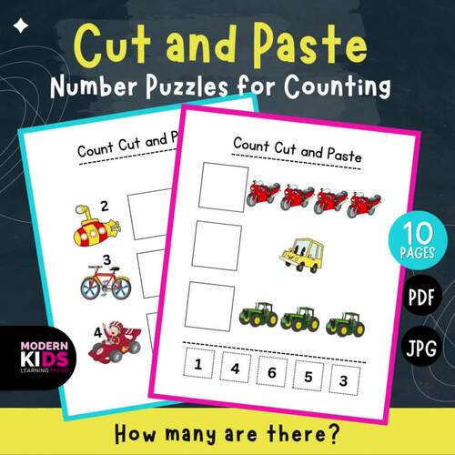 Count Cut and Paste Pages & Learn Numbers - Vehicle Theme | TPT