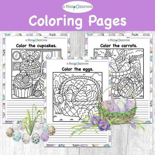 Spring Easter Coloring Pages Easter Scenes Eggs Baskets Carrots Bunny w ...