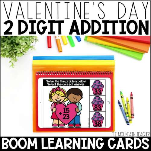 Valentine's Day Boom Cards for Addition Without Regrouping and Adding ...