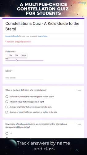 Constellation Quiz for Kids | Elementary Astronomy Google Forms Science ...