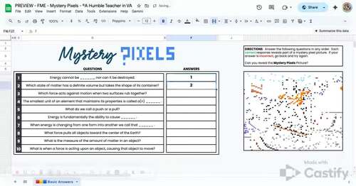 5th Grade | Force Motion Energy Pixel Art | Virginia Science SOLs (SOL ...