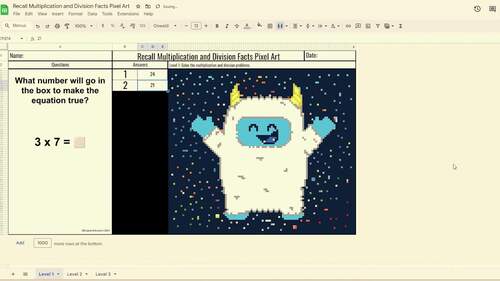 Google Sheets Pixel Art Recall Multiplication and Division Facts TEKS 3.4F