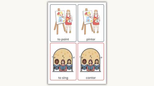 English - Spanish Verb Flashcards | 36 Printable Vocabulary Cards