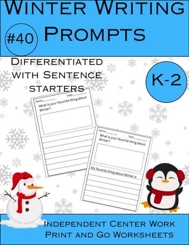 Kindergarten First Grade January Writing Prompts Centers Worksheets Winter