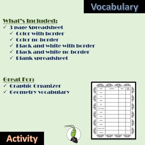 Geometry Vocabulary Notes | Points Lines Planes Angles Graphic Organizer