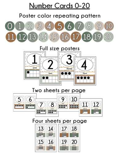 PRINTABLE Number Cards 0-20 | Neutral Greenery Number Posters | Ten Frames