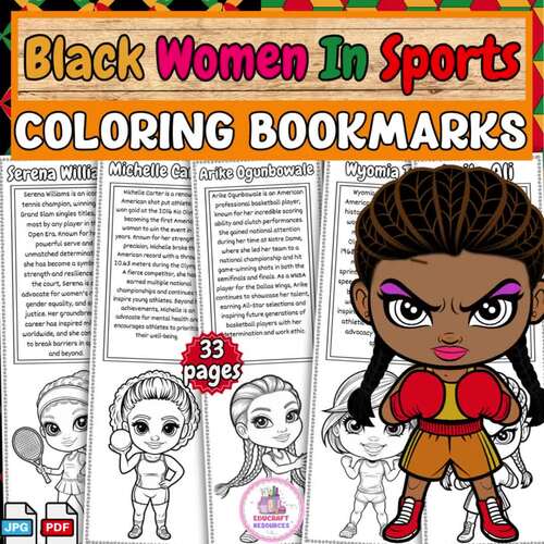 Black Women in Sports coloring Bookmarks | Black History Month activities