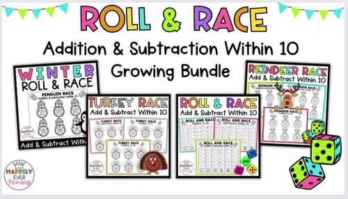 Roll and Race Math Dice Games Bundle for Addition and Subtraction Within 10