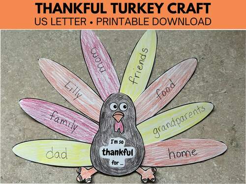 Thanksgiving Thankful Turkey Craft by Sub Stuff | TPT