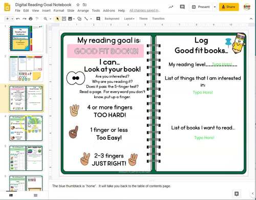Distance Learning | Reading Goal Notebook | Reading Goal Sheet for Students