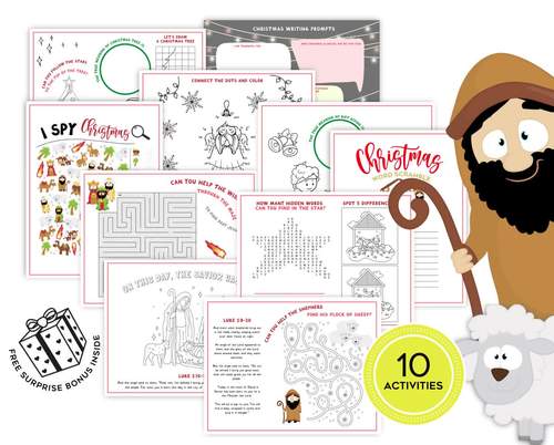 Nativity Christmas Activity Worksheets, Word Search, Word Scramble, I Spy