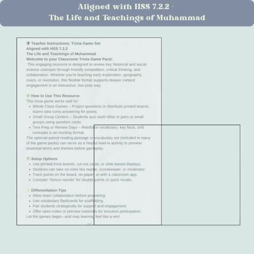 HSS 7.2.2 The Life and Teachings of Muhammad | Origins of Islam Trivia Game