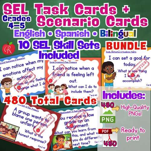 SEL Task Cards + Scenario Cards BUNDLE |Grades 4-5 |10 SEL Skill Sets ...