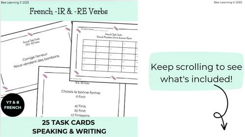 French –IR & –RE Verbs Task Cards — Verbes en -IR et -RE Conjugation