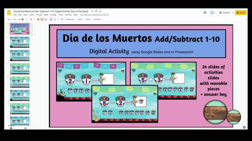 Dia de los Muertos Add Subtract 1 to 10 Digital Activity Day of the Dead