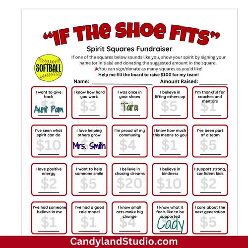 Softball Team Easy Fundraiser, $100 Goal Fill the Bingo Card | TPT