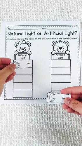 Natural Light or Artificial Light? Cut and Paste Sorting Activity